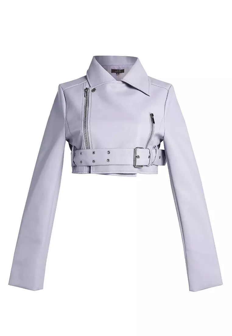 Buy London Rag Lilac Faux Leather Belted Cropped Jacket 2026 Online ...