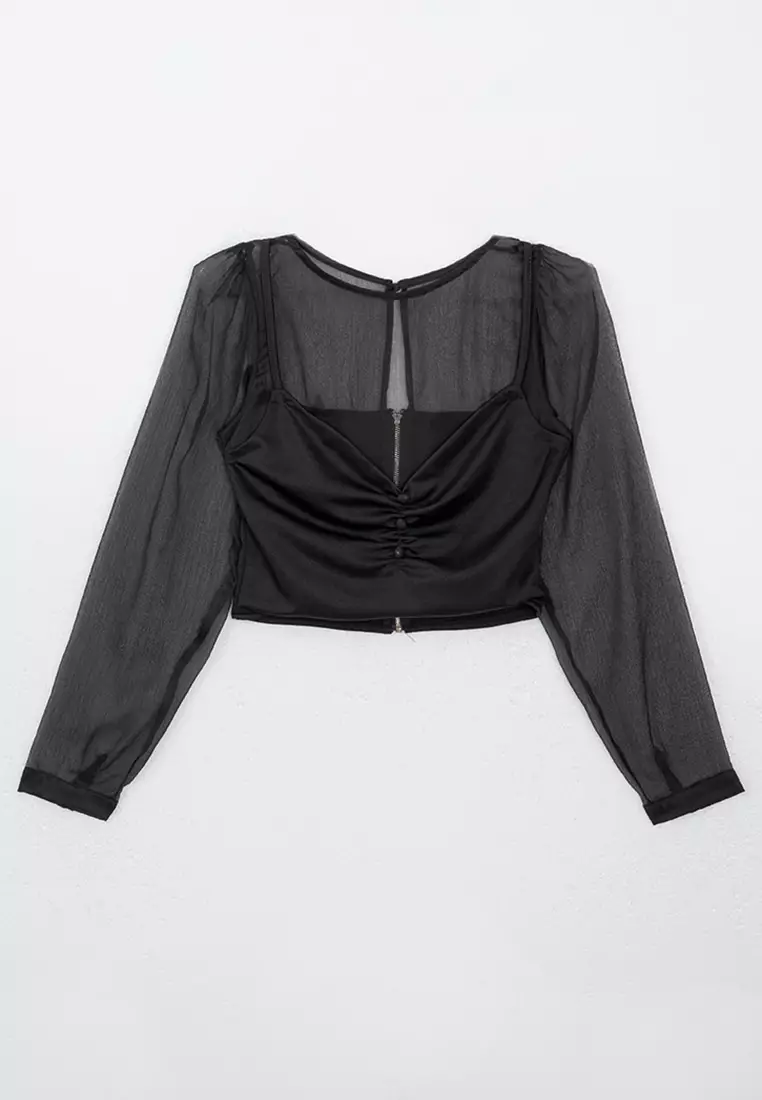 Buy AIR SPACE Puff Sleeve Sheer Top 2025 Online | ZALORA