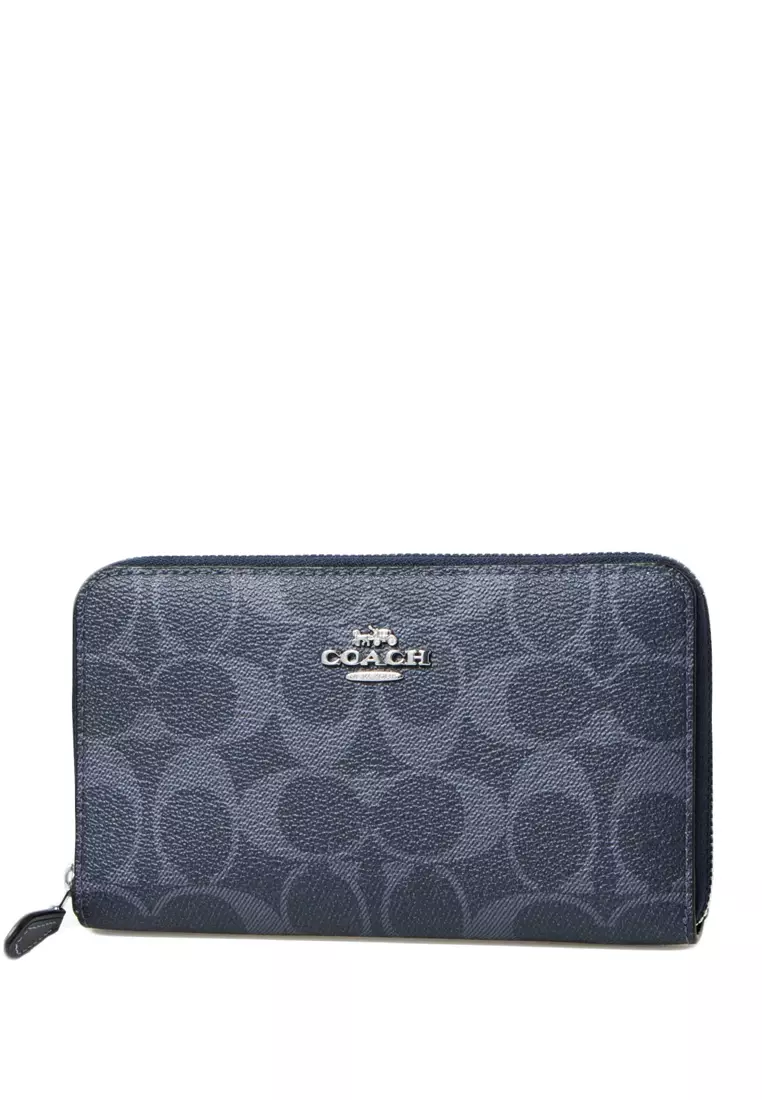 Coach Medium ID Zip Wallet In Signature Canvas - Denim 2025 | Buy Coach ...