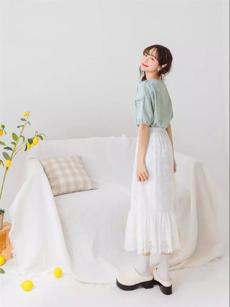 Buy OBSTYLE Pure Cotton 3D Texture Ruffle Throw Sleeve Top [AB18333 ...