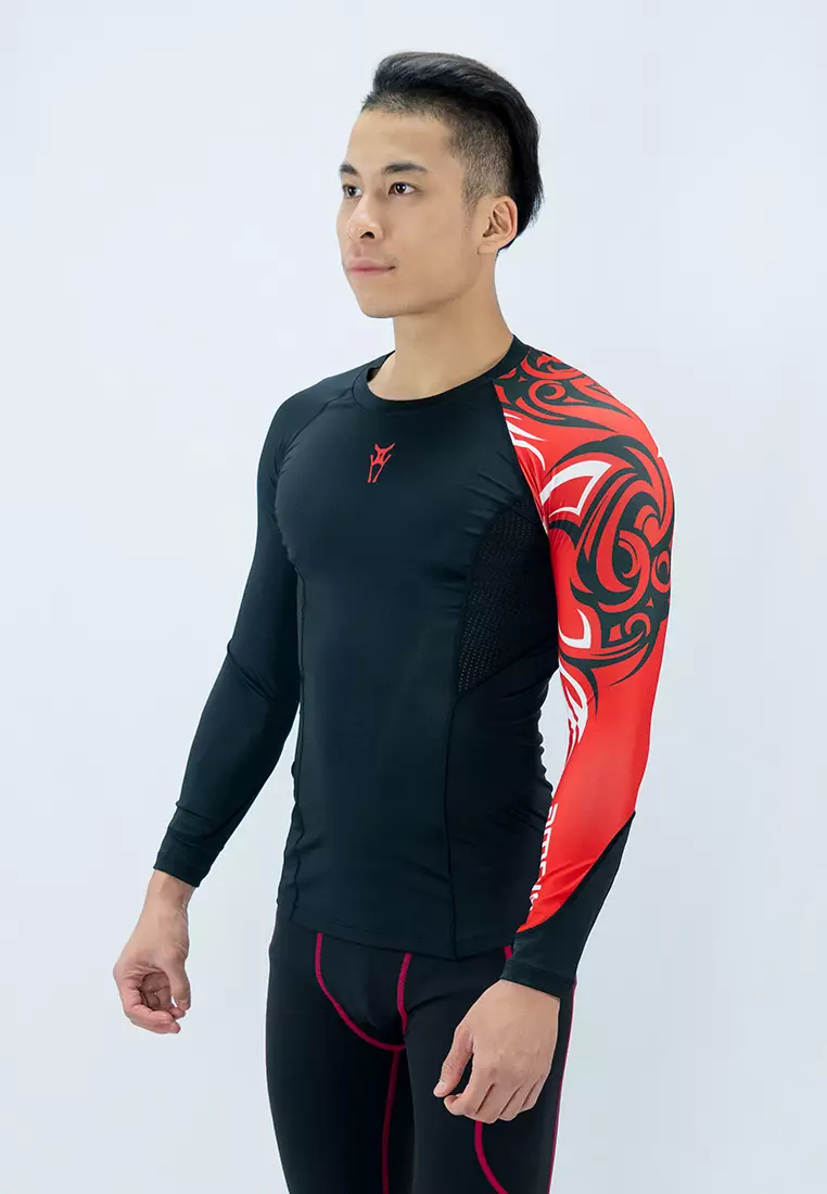 Buy AMNIG Men Tribal Compression Long Sleeve (Black/Red) 2026 Online ...