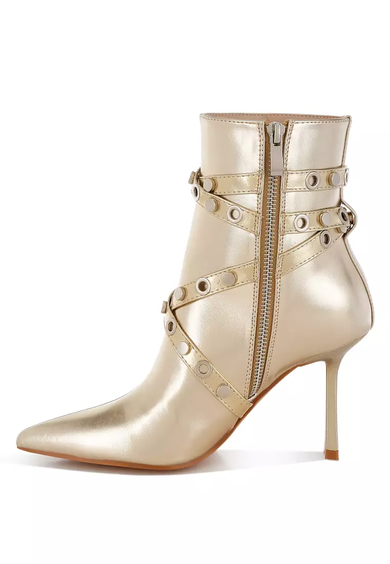 Buy London Rag Eyelets & Studs Harness Ankle Boots in Gold Online ...
