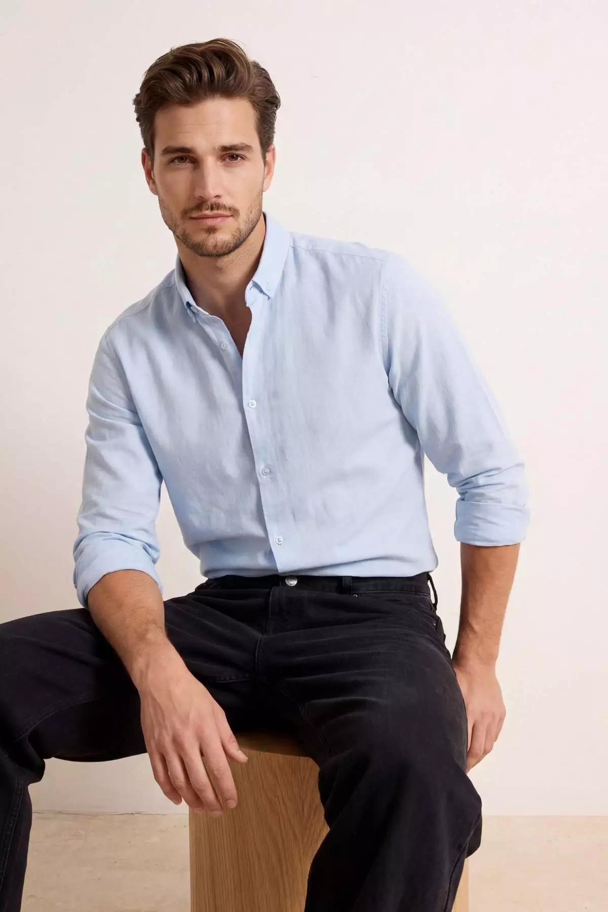 Buy Trendyol Light Blue Regular Fit Linen-Look Seasonal Men'S Woven ...