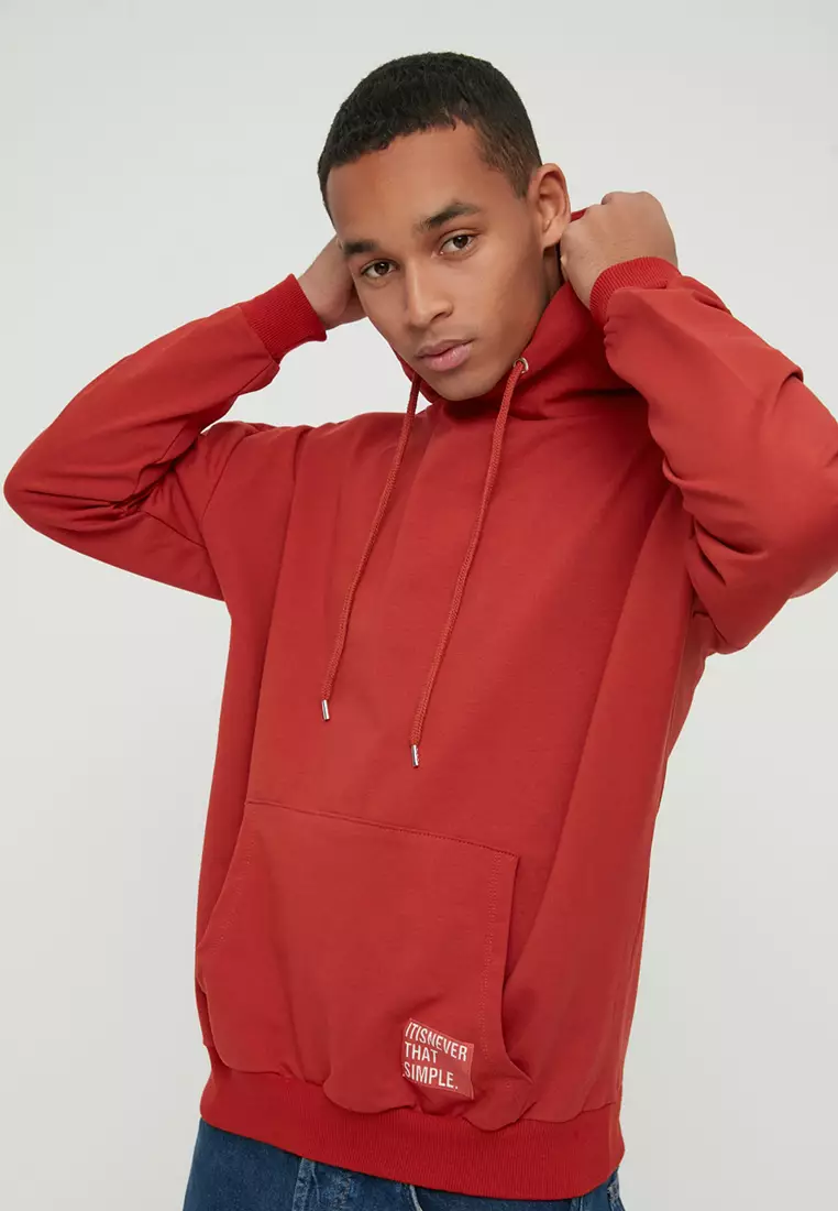 Jual Trendyol Label Applique Cotton Hooded Sweatshirt Original 2024 ...
