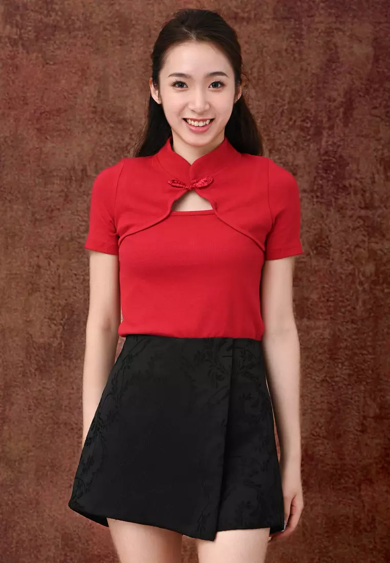Buy Plain B. Plain B. CheongSam Knitted Top Red Online | ZALORA Malaysia