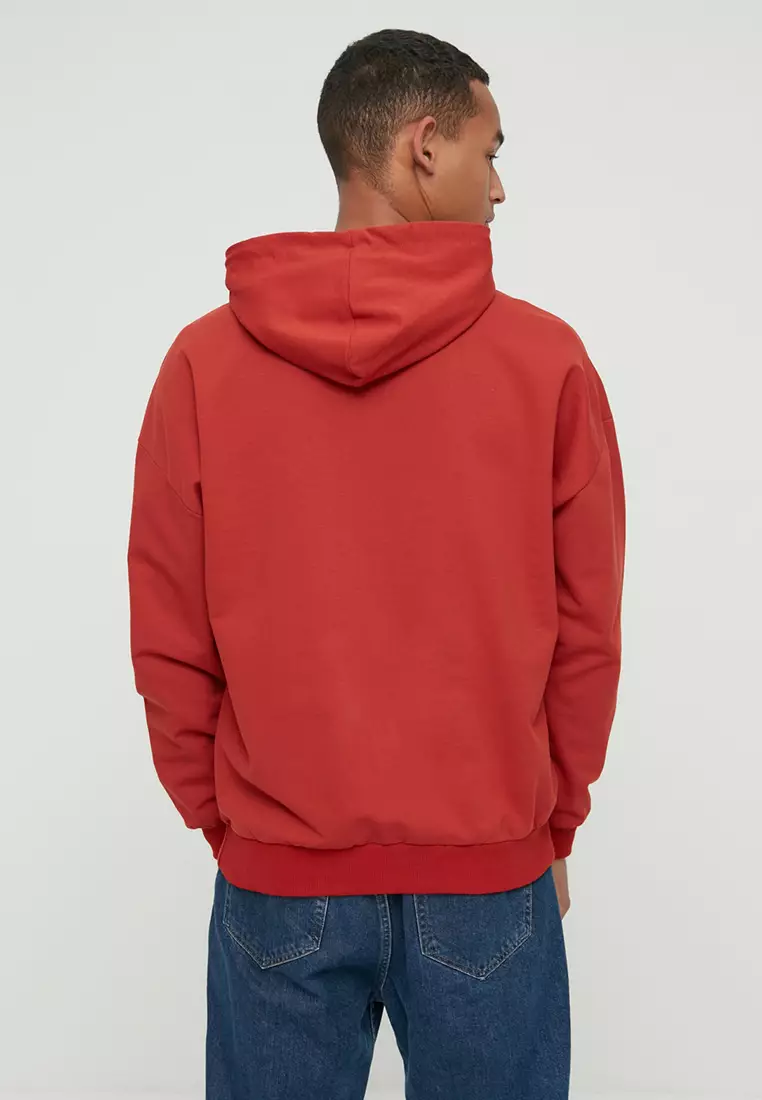 Jual Trendyol Label Applique Cotton Hooded Sweatshirt Original 2025 ...