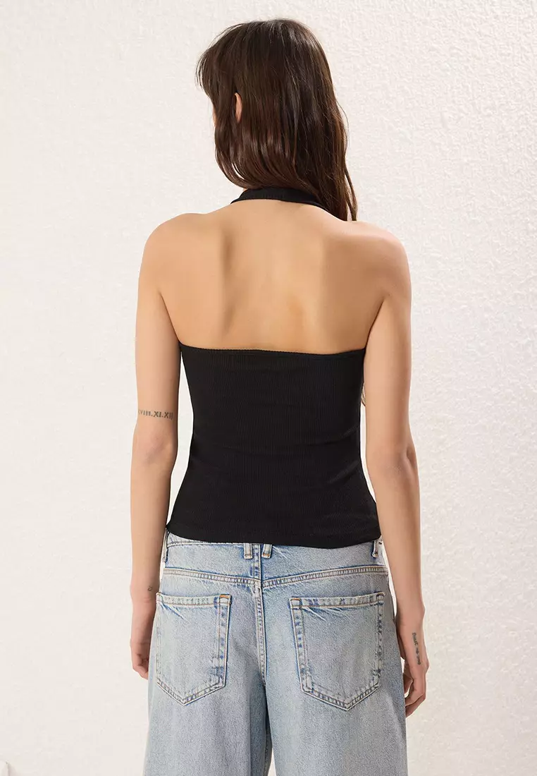 Buy Trendyol Black-Ecru 2-Pack Pool Neck Body-Sitting Fitl Flexible ...