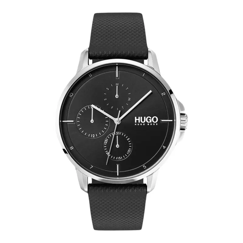 Jual Hugo Boss Jam Tangan Pria Hugo Boss Focus 1530022 Men Black Dial Black Leather Strap ...