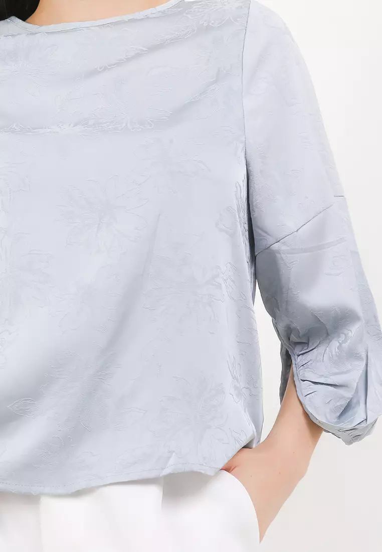 Jual Icons Lantern Sleeves Jacquard Blouse Original 2025 | ZALORA Indonesia
