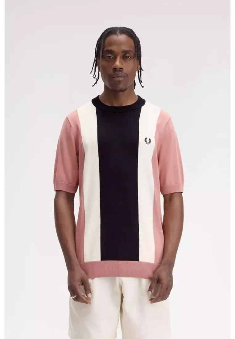 Buy Fred Perry Fred Perry K9746 Vertical Stripe Knitted T-Shirt (Putty ...