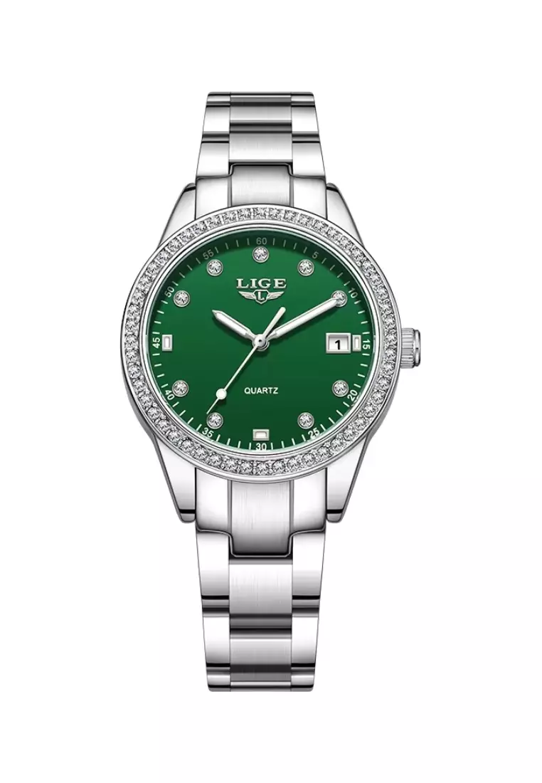 Buy LIGE Ladies Light Weight Alloy Quartz Watch with Date, 34mm , Paved ...