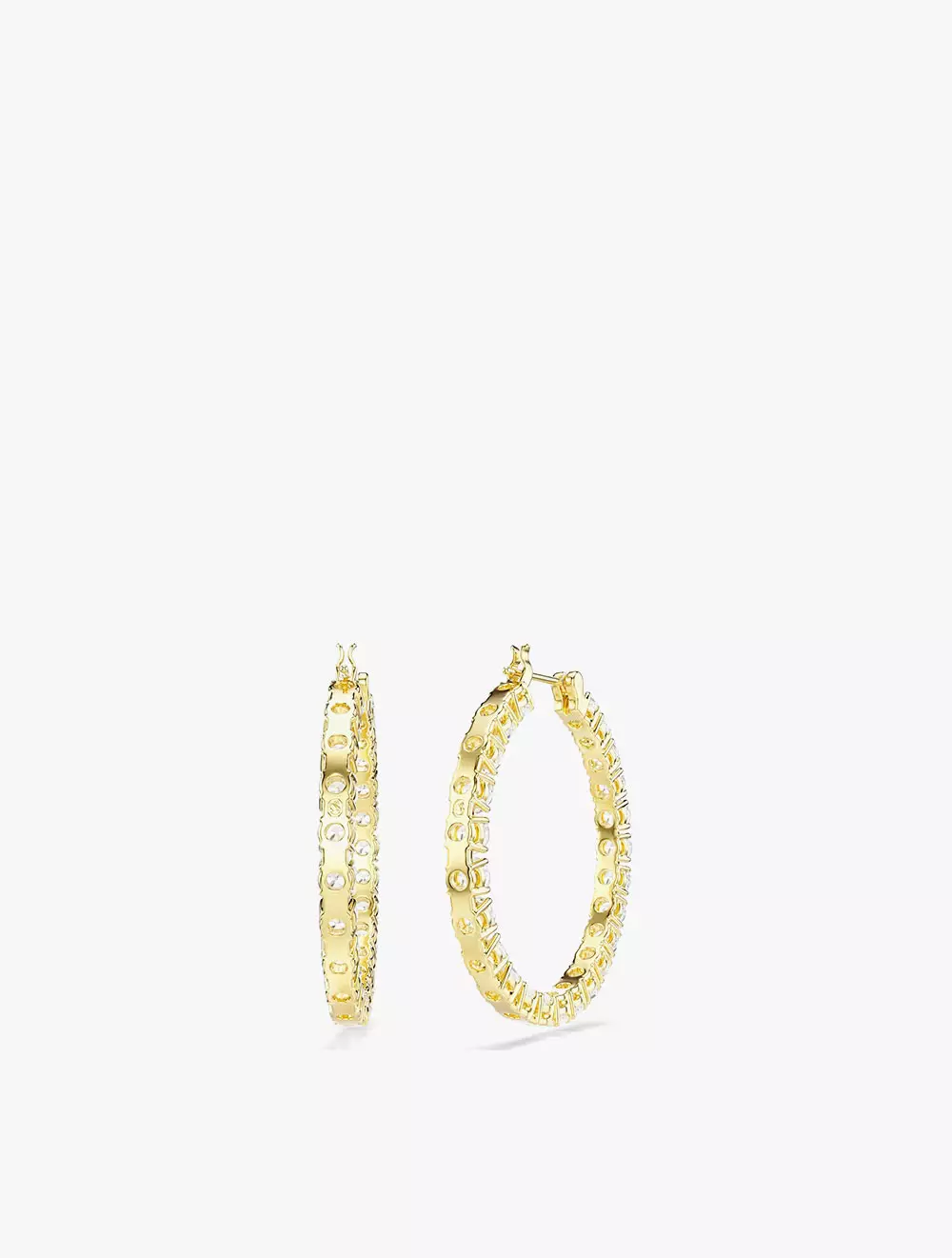 Jual Swarovski Matrix hoop earrings, Round cut, White, Gold-tone plated ...