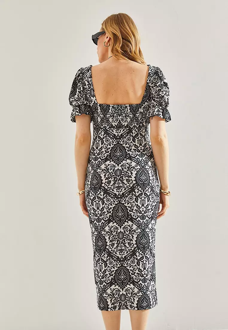 Buy Bianco Lucci Women's Square Neck Tie Front And Slit Dress With ...