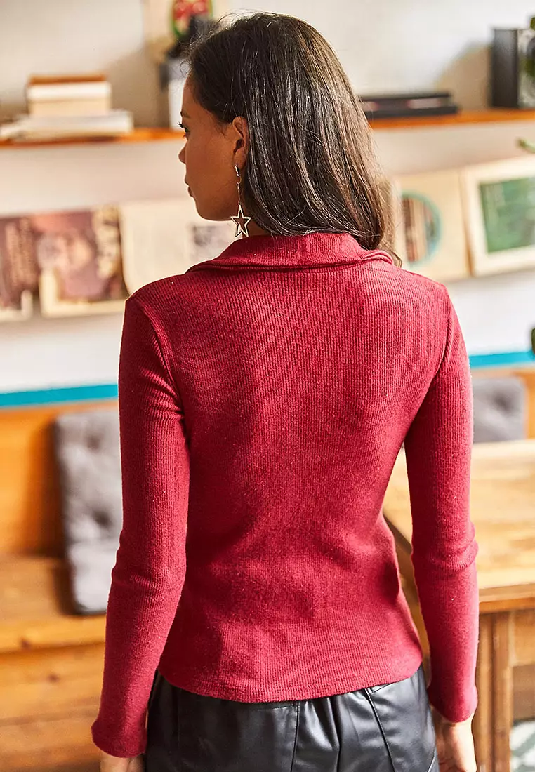 Buy Olalook Polo Neck Raised Knit Top 2025 Online | ZALORA