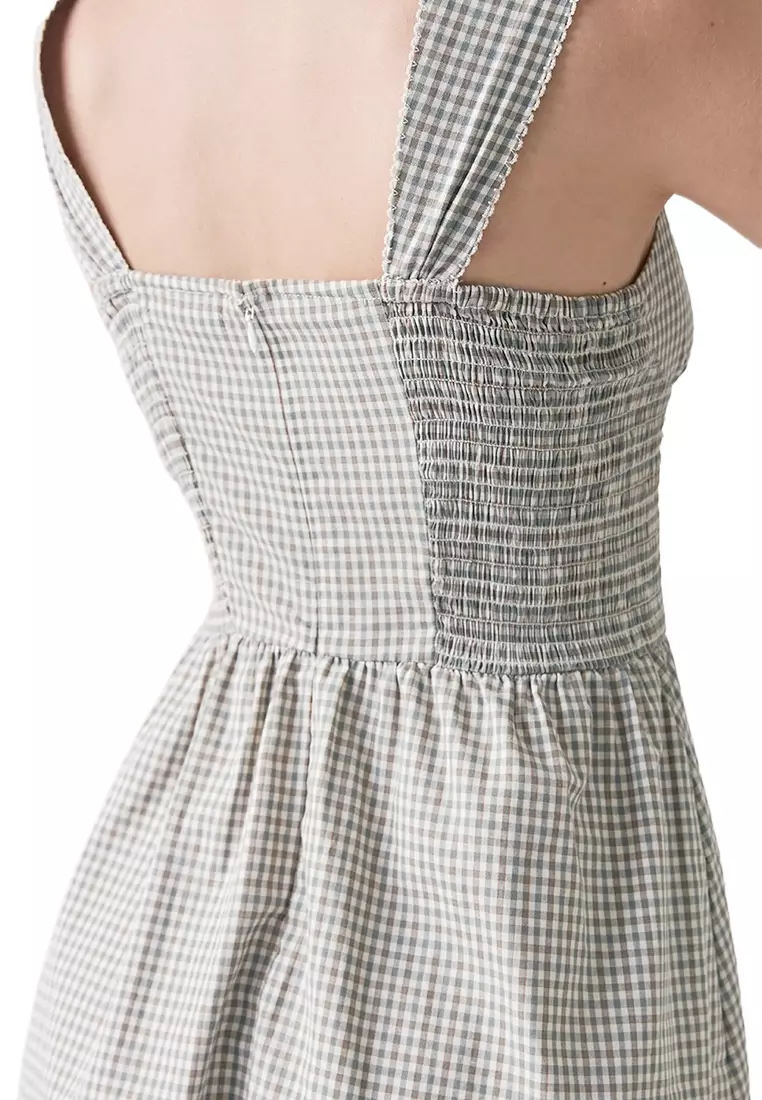 Buy JUST G Checkered Corset-Like Dress With Smocking With Picoting Edge ...