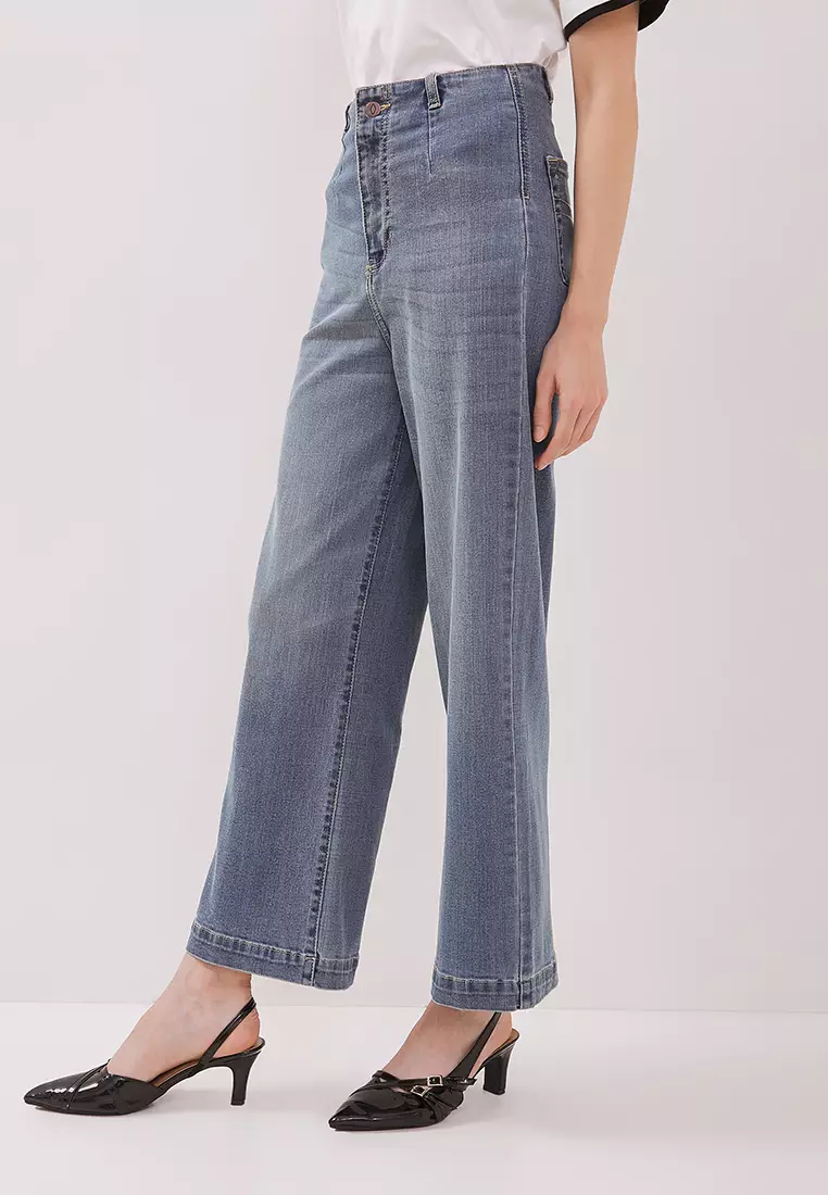 Jual DUST DUST Celana Waistless Baggy Wide Leg Jeans Namara Medium ...