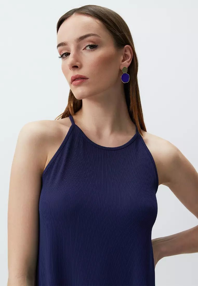 Jimmy Key Jimmy Key Navy Blue Loose Fit Crew Neck Sleeveless Basic ...