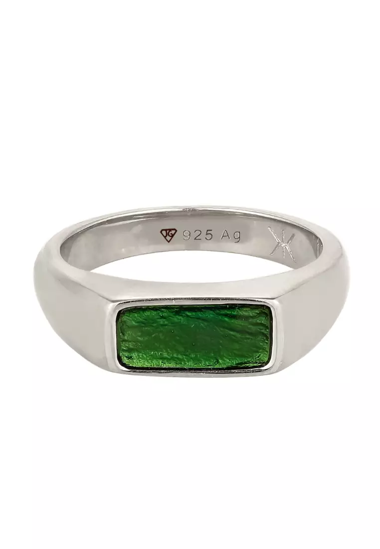Buy Kuzzoi Men's Silver Green Enamel Bar Signet Ring 2026 Online | ZALORA