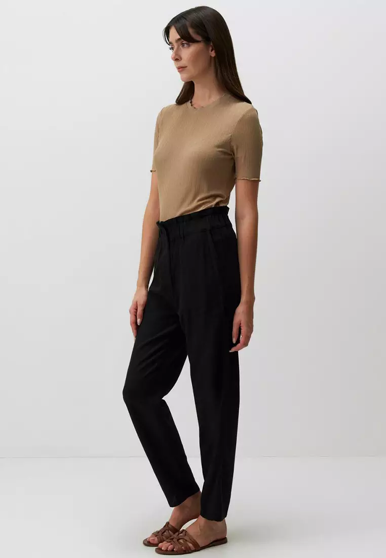 Jimmy Key Jimmy Key Black High Waist Elasticated Linen Trousers 2025 ...