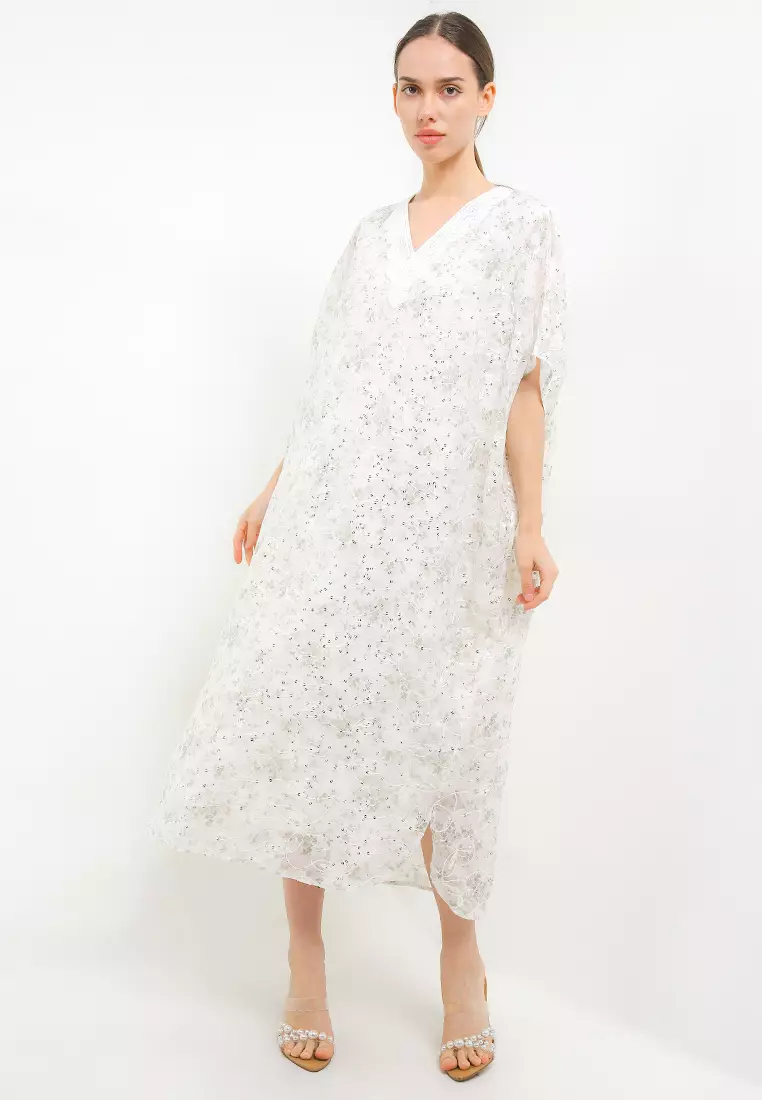 Jual Chic Simple Seq Crochet Lace Seq Emb Flo Print Kaftan Original ...