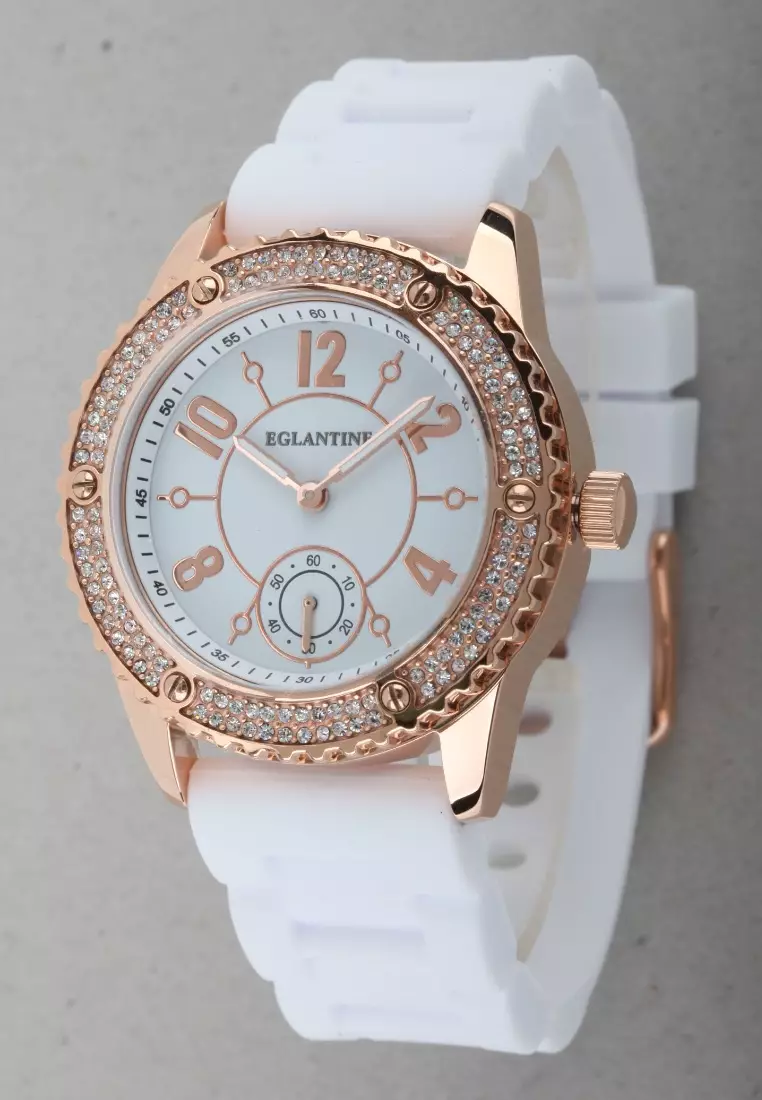 Buy EGLANTINE Vanessa Ladies Pink Gold Plated Steel Quartz Watch Paved ...