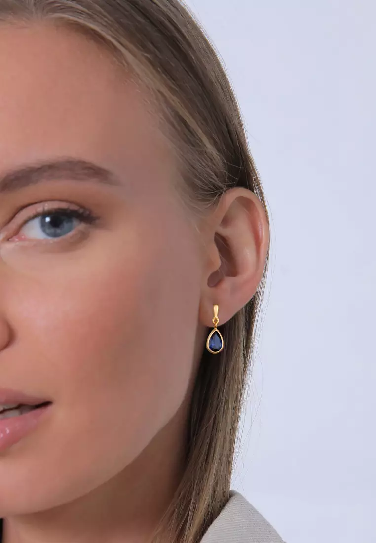 Buy ELLI GERMANY Blue Sapphire Teardrop Earrings – Gold-Plated Silver ...