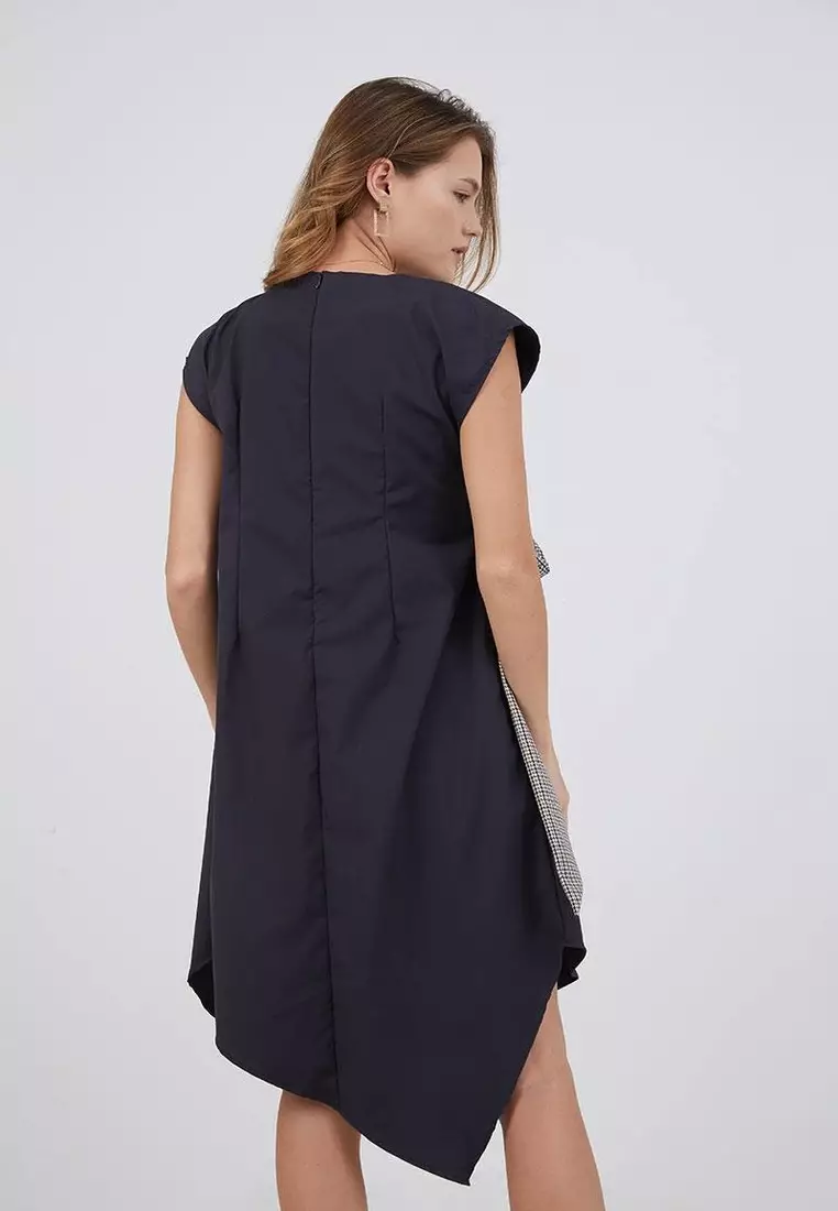 Jual Berrybenka Label Gynand Houndstooth Tied Dress Navy Original 2025 ...