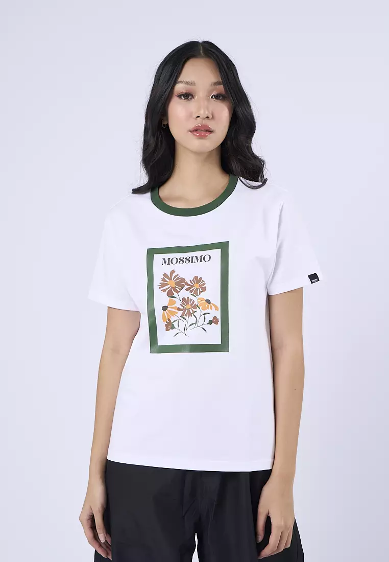 Buy Mossimo Mossimo Max White Floral Ringer Classic Fit Tee 2024 Online ...