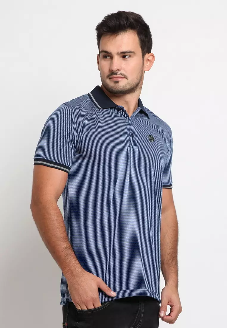 Jual Police Denim POLICE Polo Shirt Krah Stripes Patch Logo Pria ...