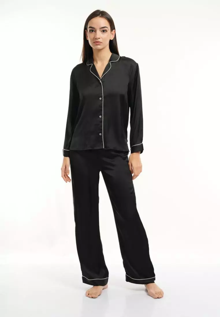 Buy MACKLY BLACK WOMEN'S SATIN PAJAMA SET Online | ZALORA Malaysia