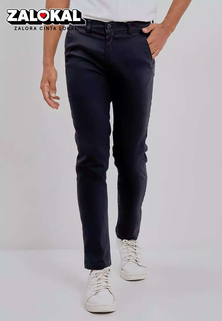 Jual PAULMAY PAULMAY Celana Chino Pria Panjang Slim Fit - Navy Original 2024 | ZALORA Indonesia