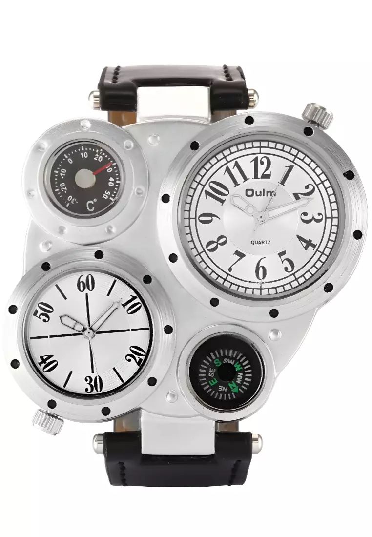 OPCHIC Dual Time Zone Large Dial Compass Quartz Movement Belt Men's ...