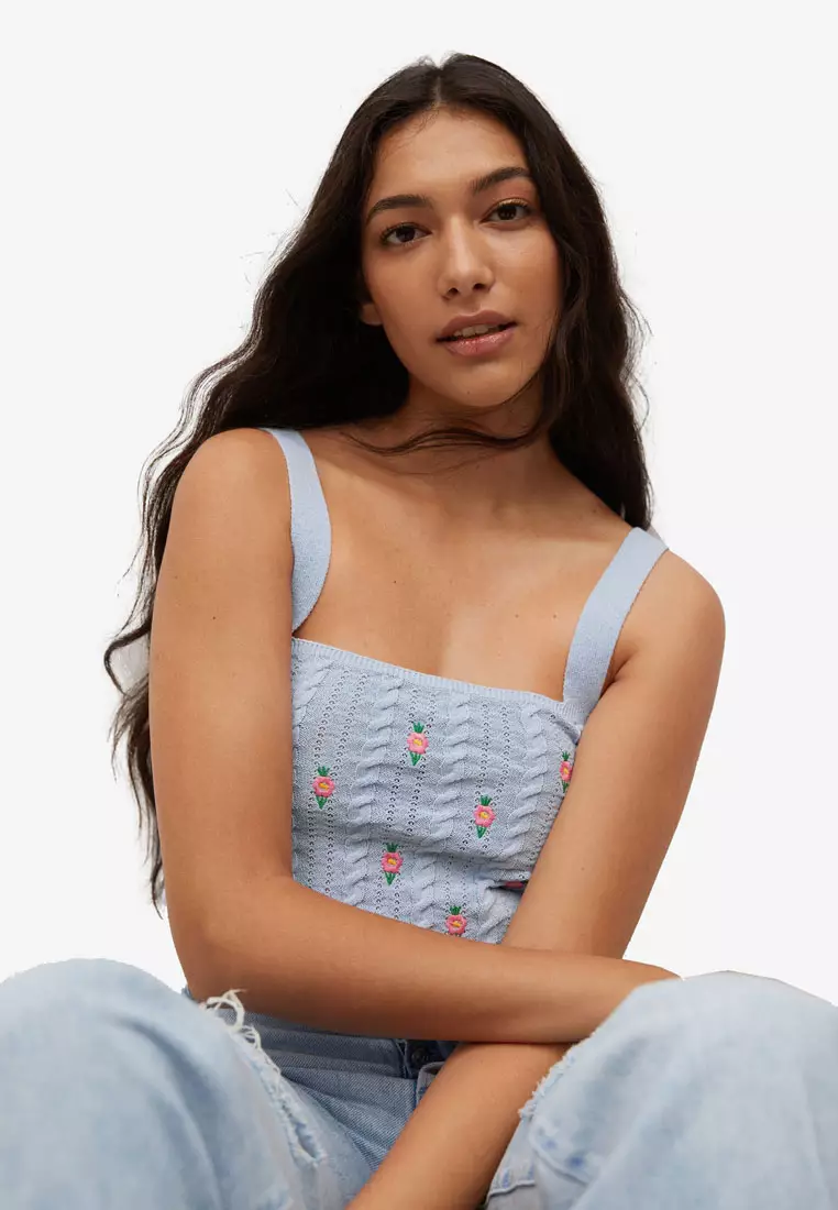 Buy Mango Flowers Knitted Cropped Top 2025 Online | ZALORA Philippines