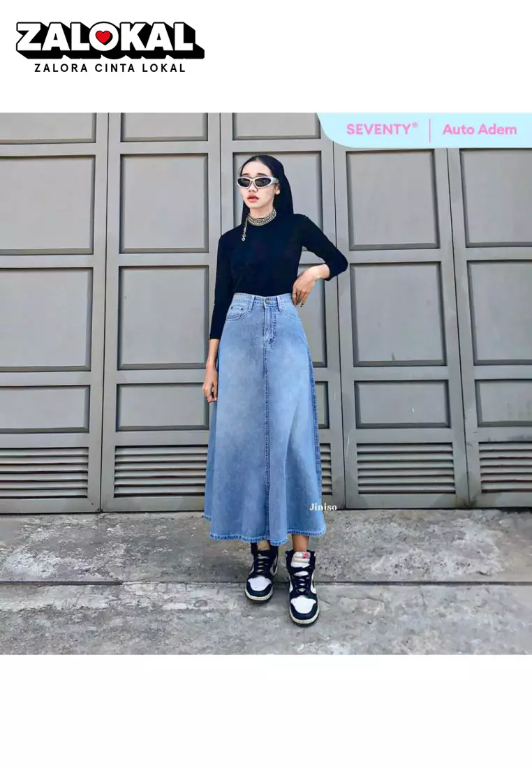Jual JINISO Highwaist Rok Basic Jeans Panjang 989 SEVENTY Original 2025 ...