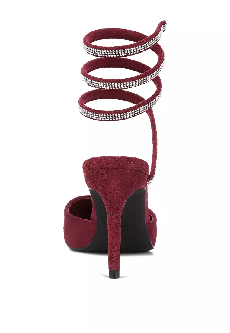 Buy London Rag Burgundy Rhinestone Embellished Strap Up Sandals 2024