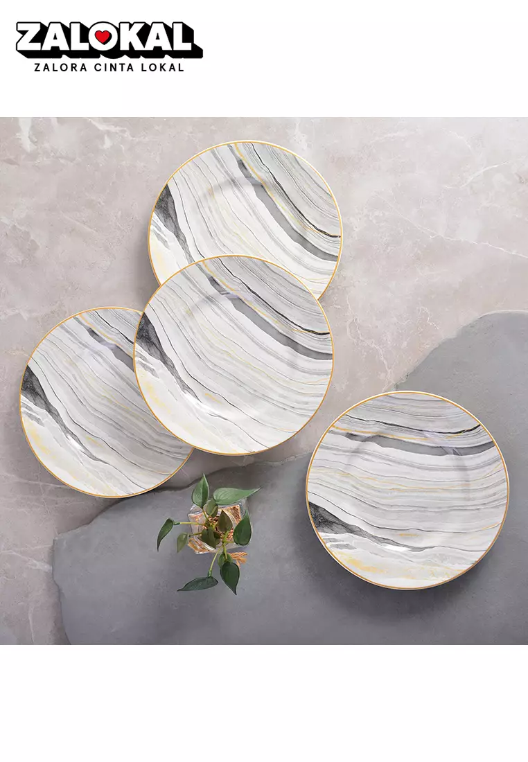 Jual Sango Sango Set Piring Salad Keramik Marble Grey (Isi 4) Hampers ...