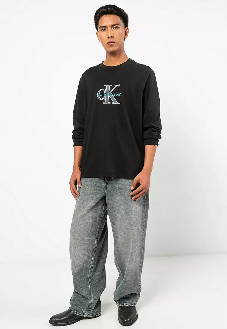 Buy Calvin Klein Long Sleeve 16s Jersey Tri-color Monologo Tee - Calvin ...