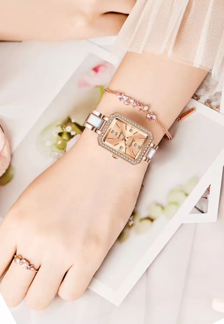 Buy LIGE SUNKTA White Ceramic Ladies Quartz Watch, 26x20mm, Crystal ...