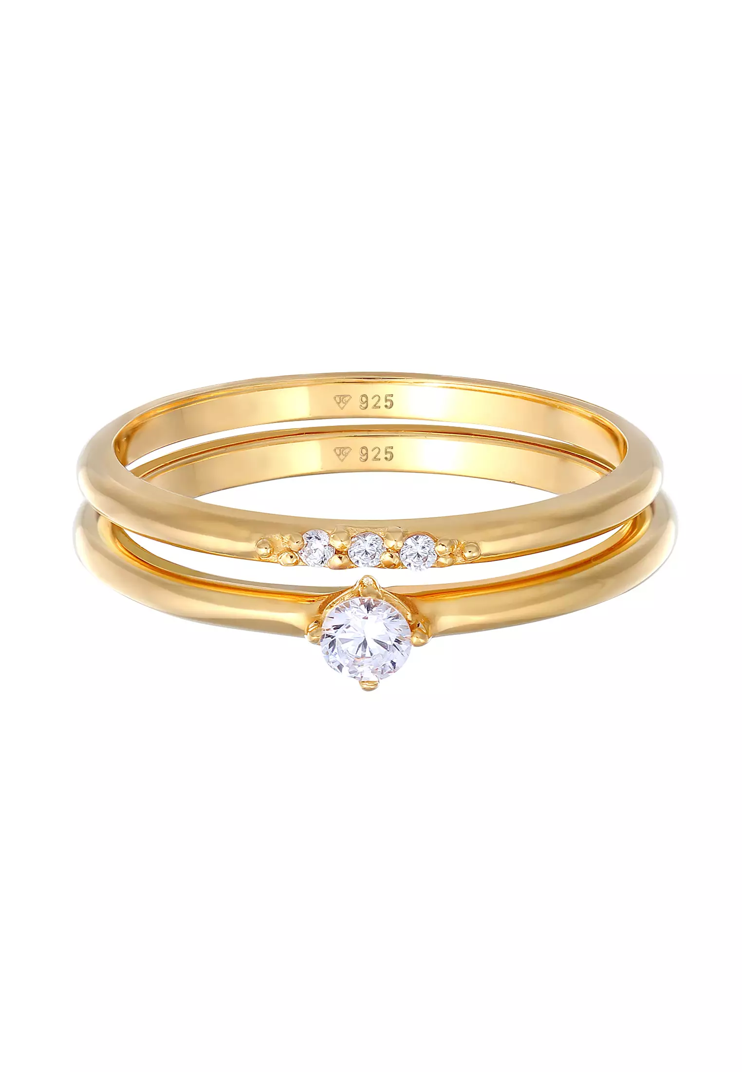 Buy ELLI GERMANY Ring Stack Set Solitaire Zirconia Crystals Gold Plated ...