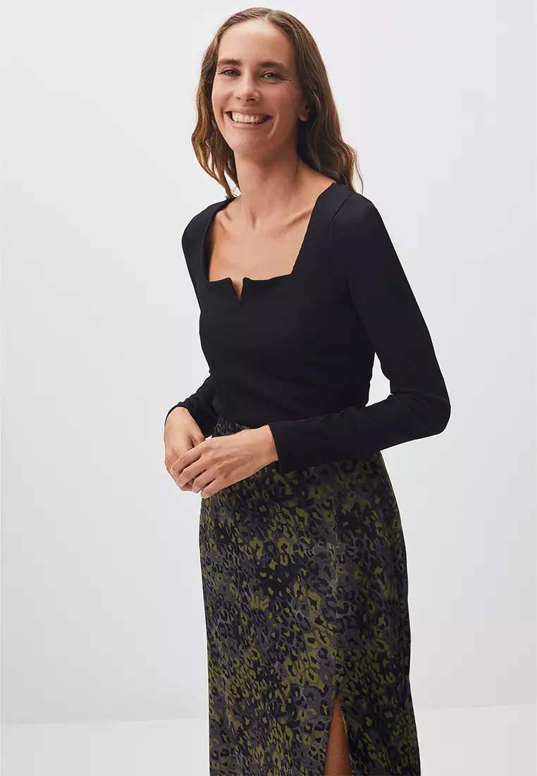 Buy Jimmy Key Jimmy Key Black Square Neck Long Sleeve Stylish Basic ...