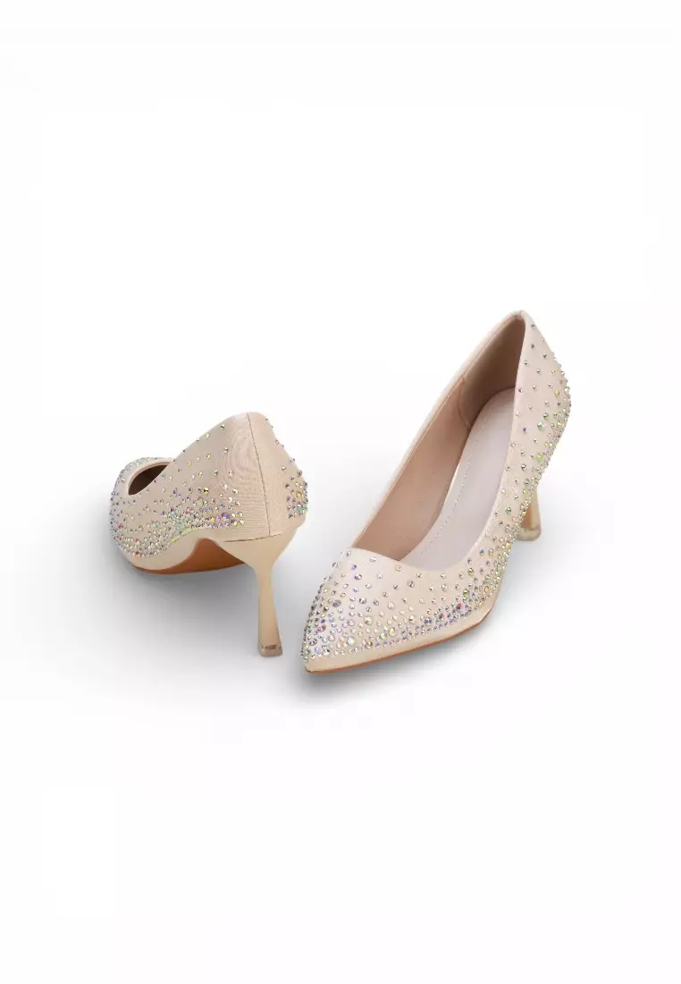 Buy SHOEPOINT Elegant Crystal Embellished Pointed Toe Heels for Party ...