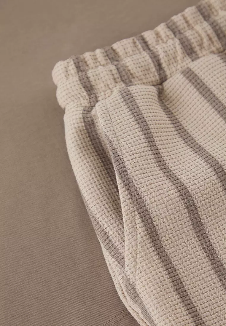 Buy Trendyol Beige Regular Fit Striped Knitted Pajamas Set ...