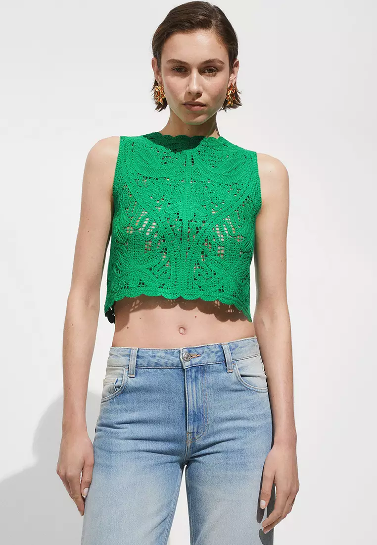 Jual Mango Crochet Top with Flowers Original 2024 | ZALORA Indonesia