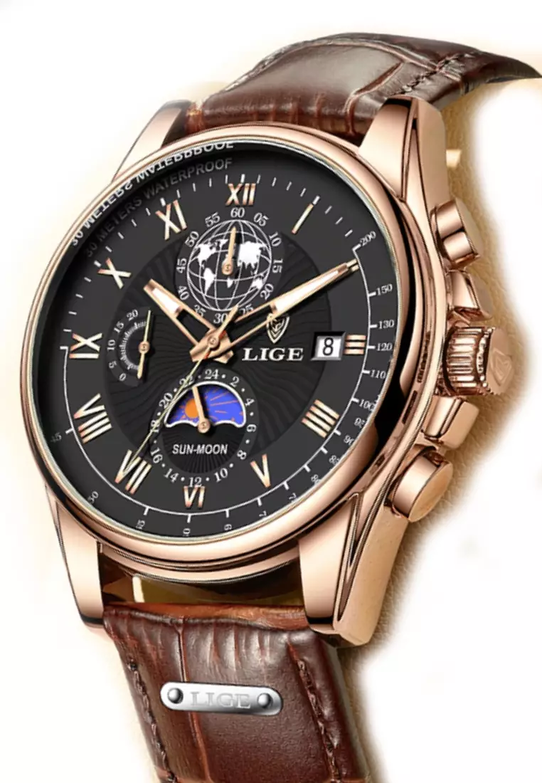 Buy LIGE Chronograph Unisex 42mm IP Rose Gold Color Stainless Steel ...