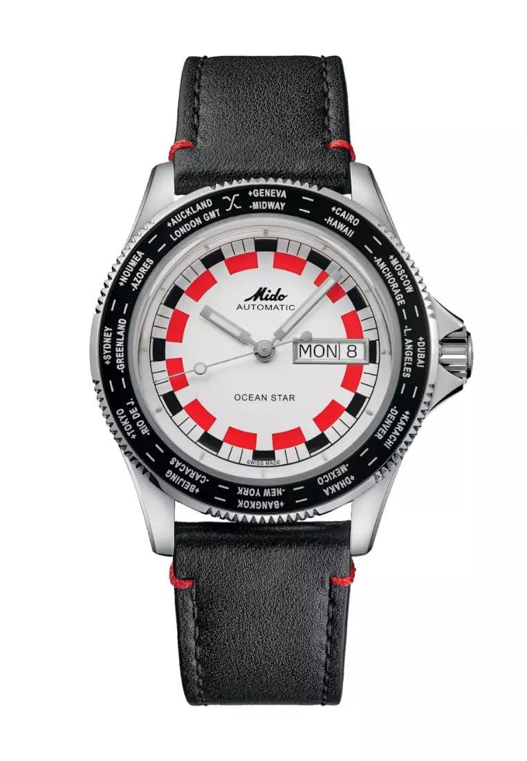 Buy Mido Mido Ocean Star Worldtimer Silver Dial Black Leather Band 80 ...