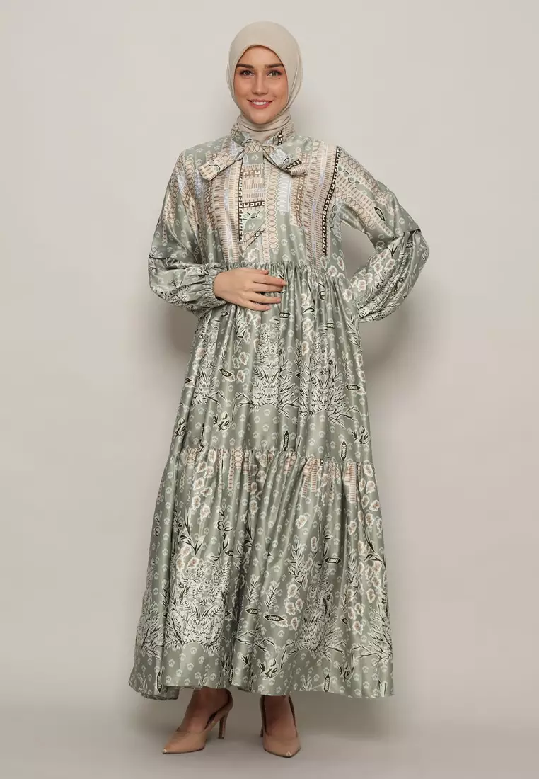 Jual FAME FAME - Gamis Susun Wanita Print Sage Green - 9911156 Original ...