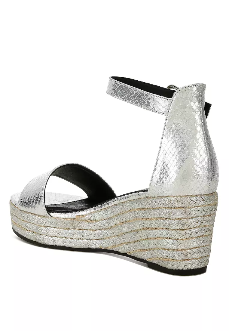 Buy London Rag Silver Faux Leather Snake Wedge Espadrilles 2025 Online ...