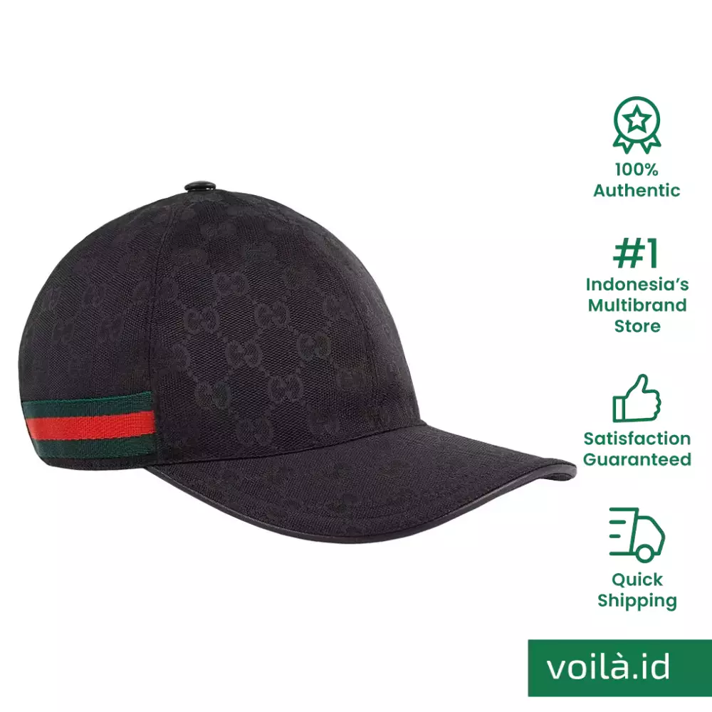 Jual Gucci Original GG Canvas Baseball Hat with Red Green Stripe Black ...