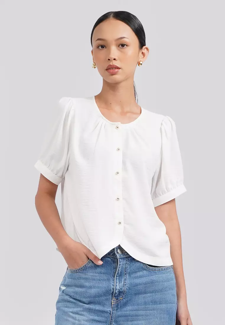 Jual Executive Round Neck Puff Sleeve Blouse Original 2025 | ZALORA Indonesia