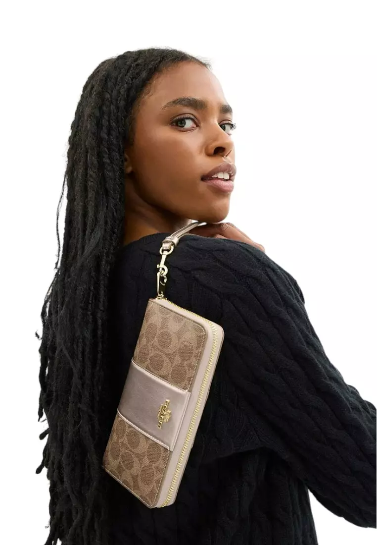 Buy Coach Boxed Long Zip Around Wallet Signature Canvas - Tan/Light ...